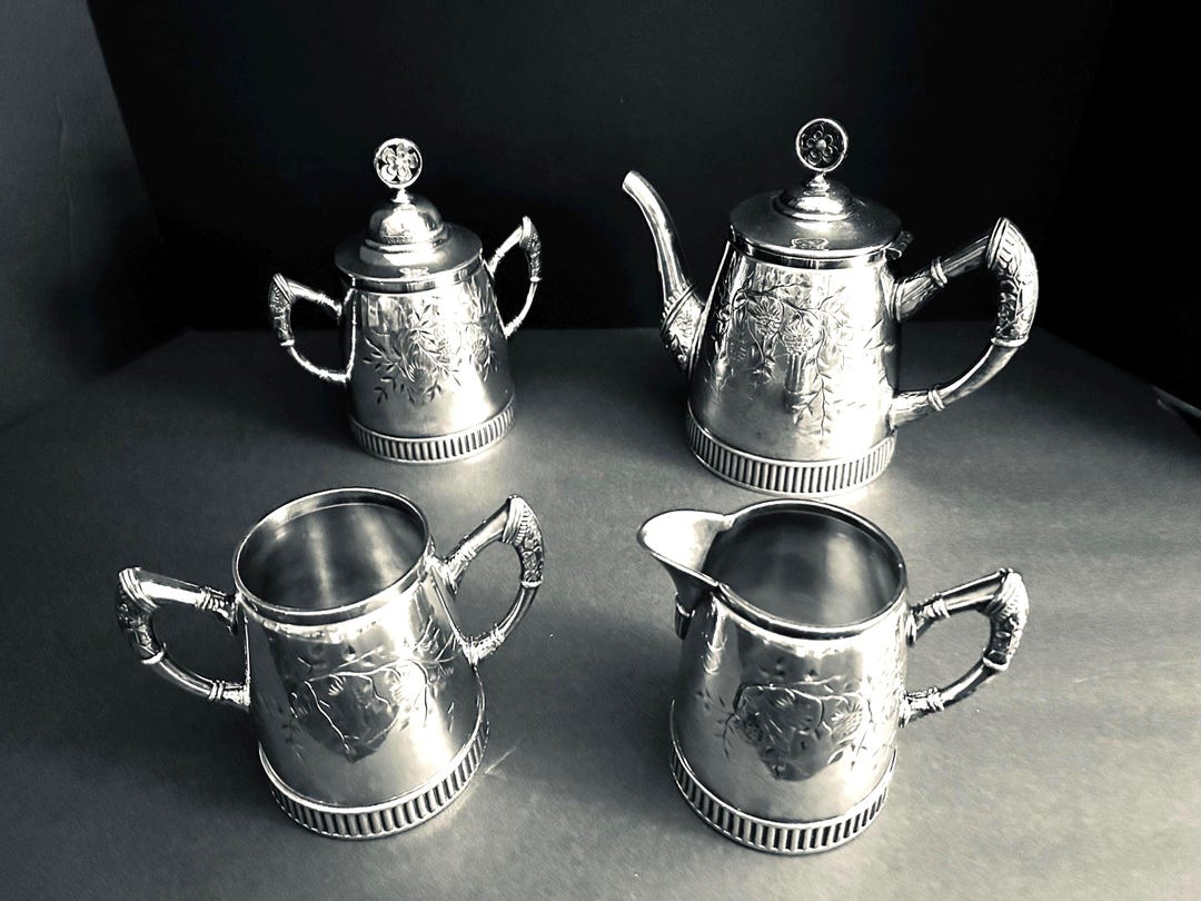 Antique Art Nouveau Silver Tea Set: Acme Quadruple Plate, Berry ...