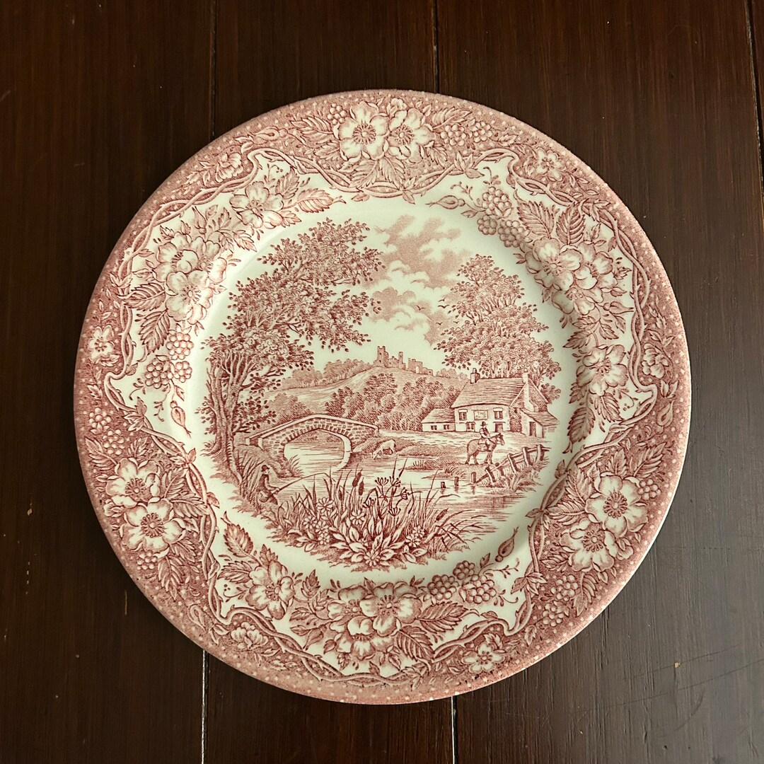 Vintage EIT England Staffordshire Red Transferware 9 3/4 Dinner Plate ...