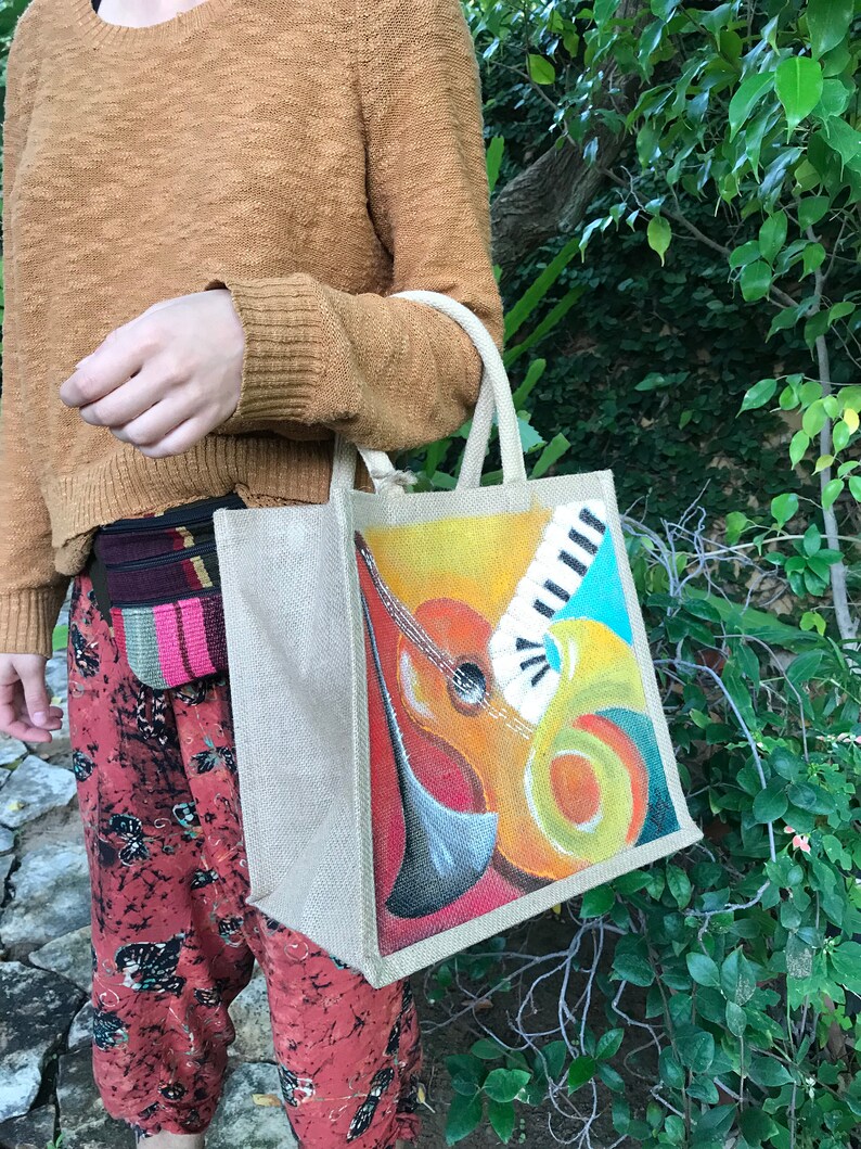 Hand Painted Yute Ecobag - Warm Instruments - Etsy