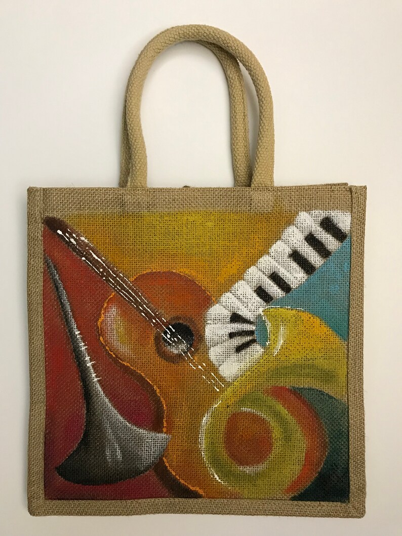 Hand Painted Yute Ecobag - Warm Instruments - Etsy