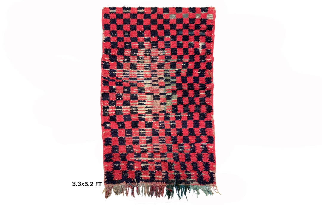 Checkered Black and Red Runner Rug, 3x6 Vintage Moroccan Rug. - Etsy