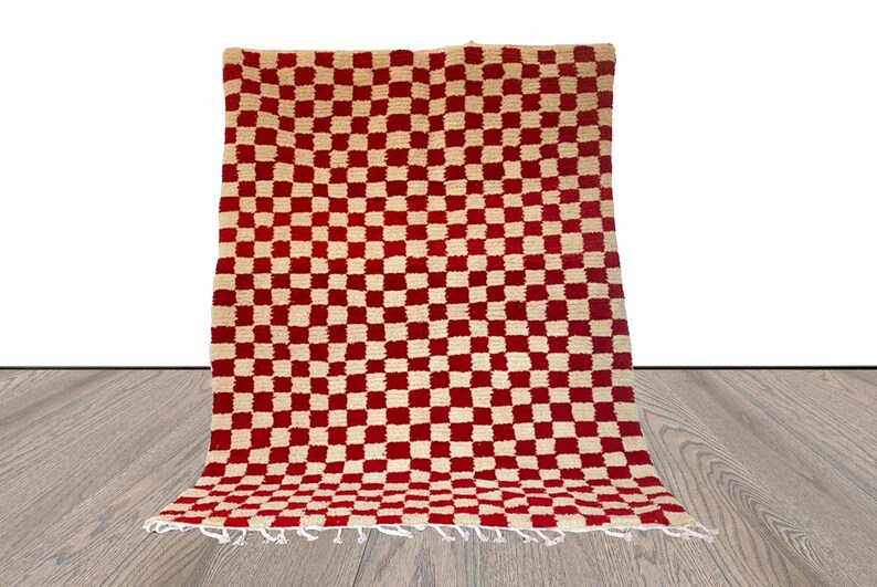 Red and White Checkered Rug Large Moroccan Berber Checker - Etsy UK