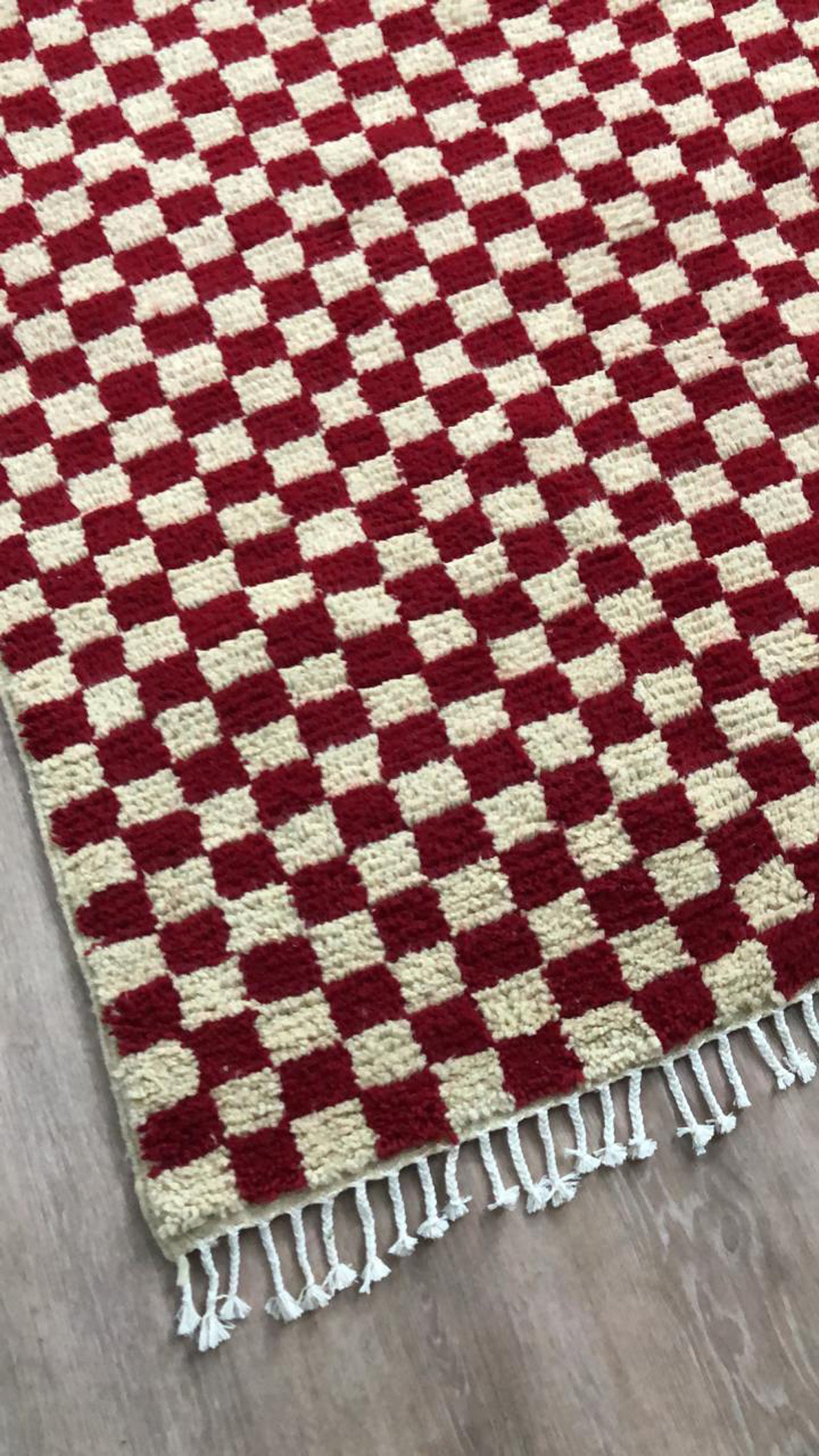 Red and White Checkered Rug Large Moroccan Berber Checker - Etsy UK