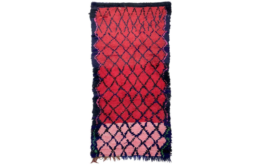 Long Moroccan Rug , 3x7 Vintage Grid Runner, Narrow Diamond Runner. - Etsy