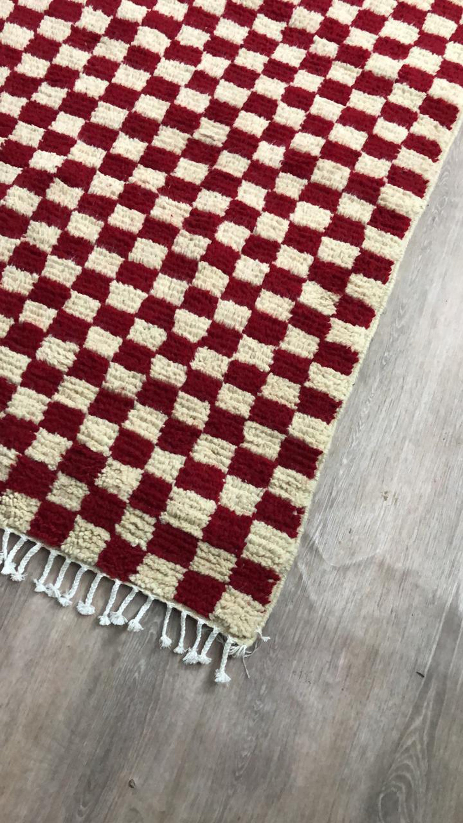 Red and White Checkered Rug Large Moroccan Berber Checker - Etsy UK