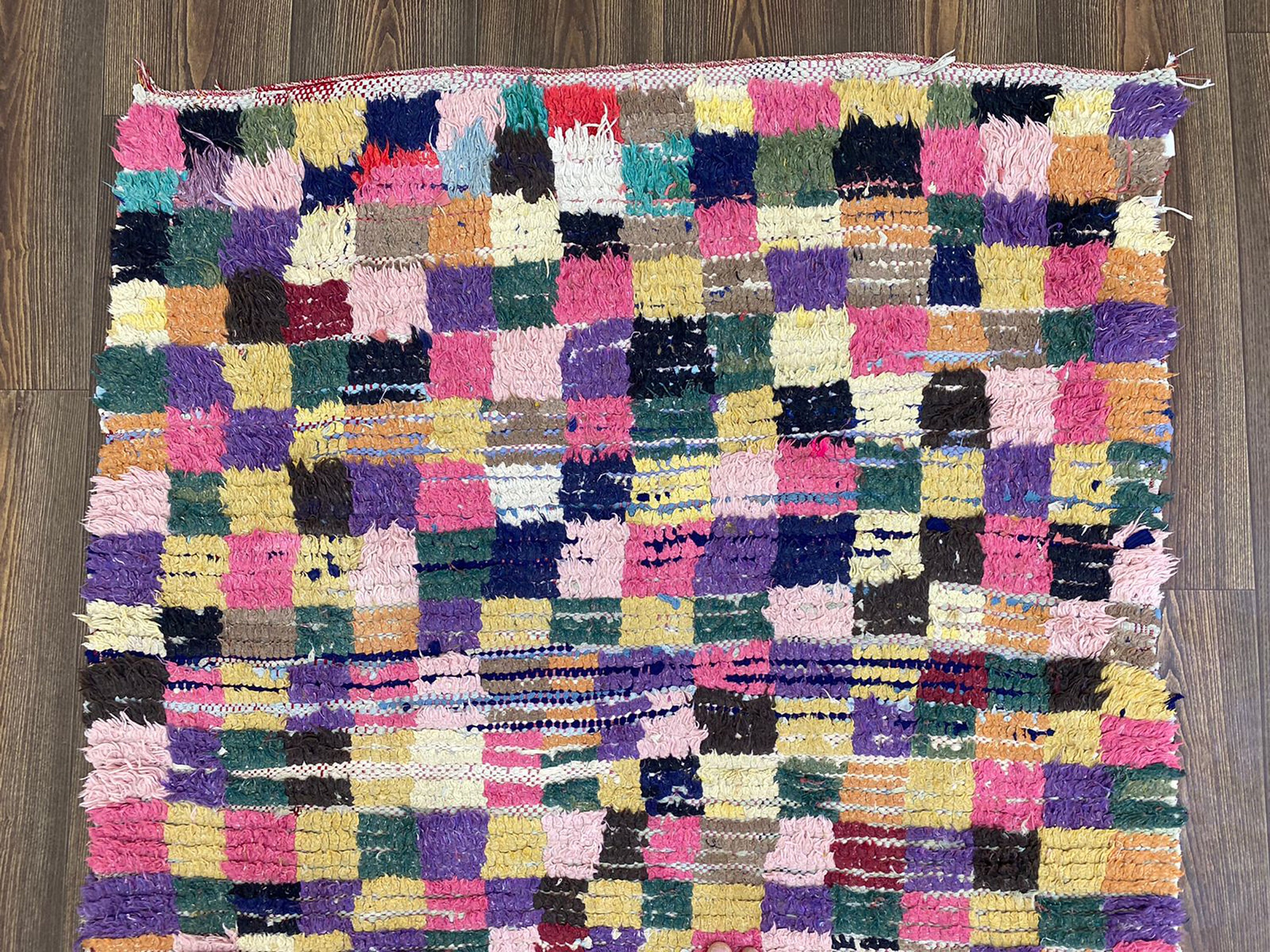 3x6 vintage Moroccan Checkered Area Rug.