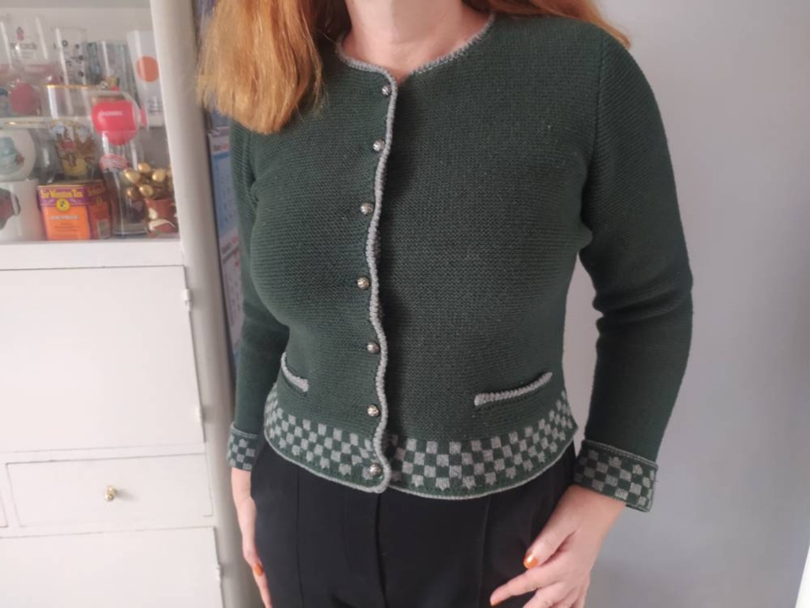 Vintage Austrian Cardigan Green/gray Folk Trachten Sweater - Etsy