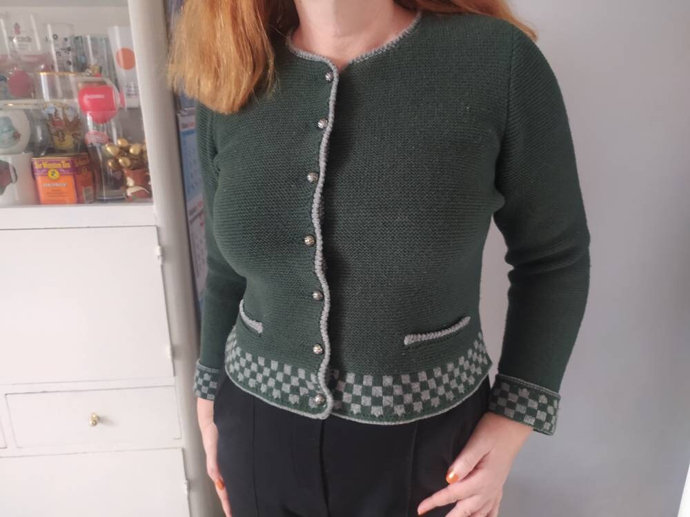 Vintage Austrian Cardigan Green/gray Folk Trachten Sweater - Etsy