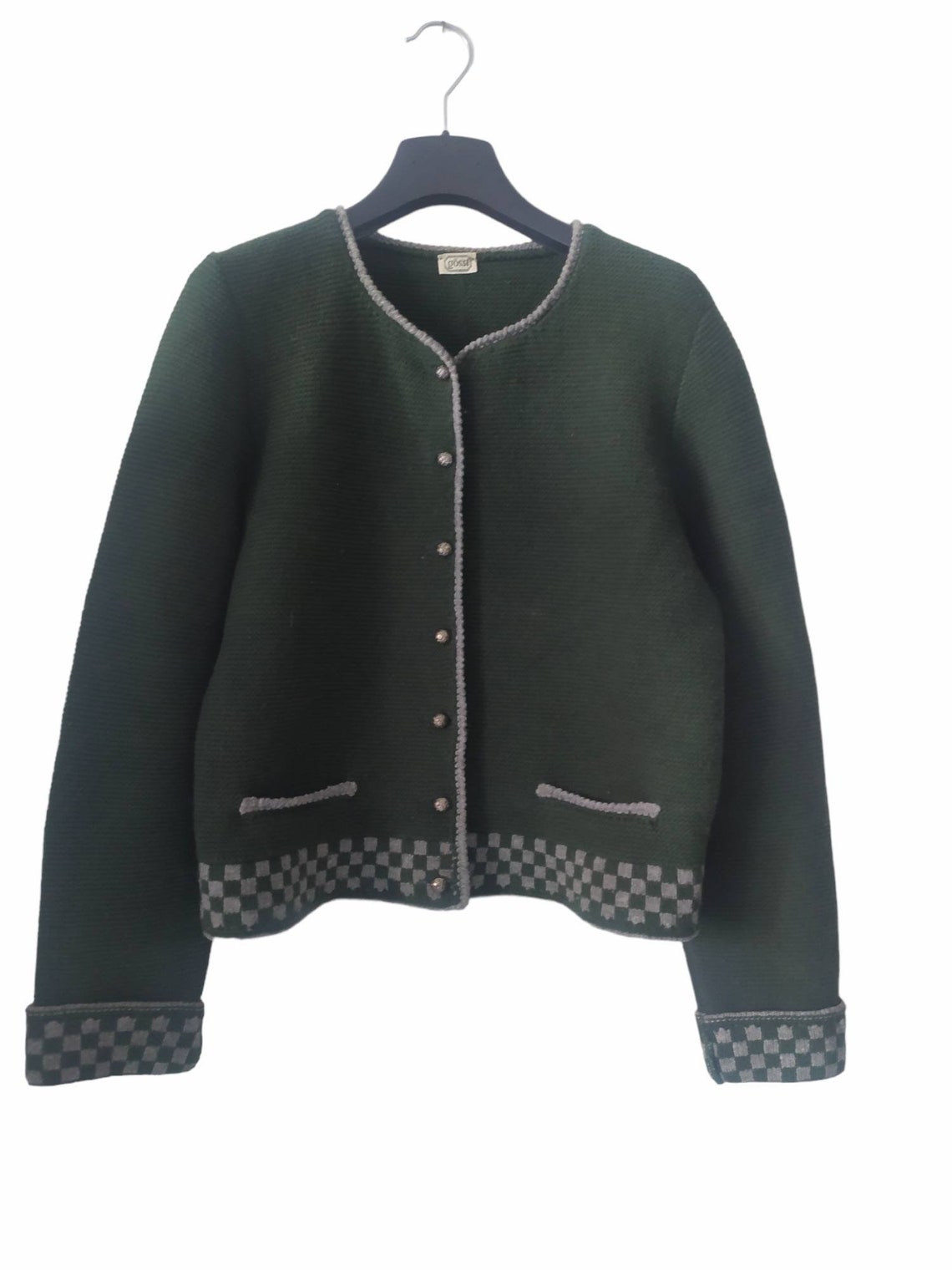 Vintage Austrian Cardigan Green/gray Folk Trachten Sweater 1980s Gössl ...