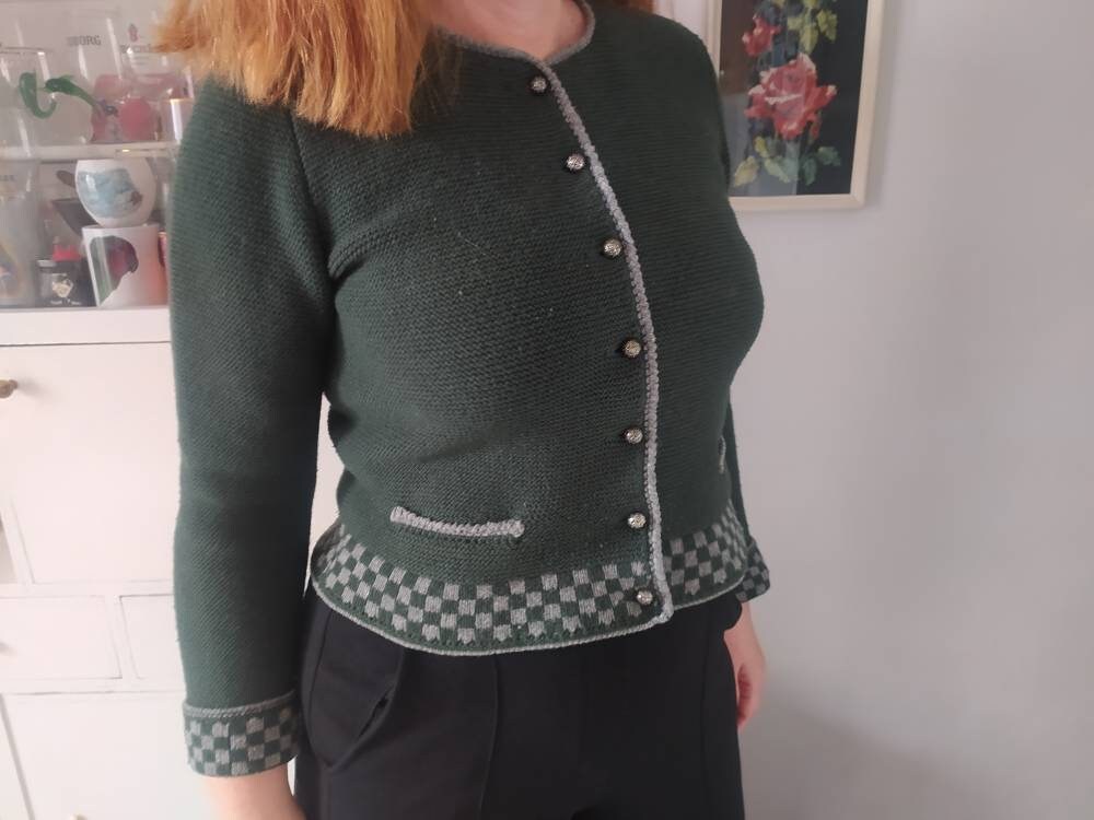 Vintage Austrian Cardigan Green/gray Folk Trachten Sweater - Etsy