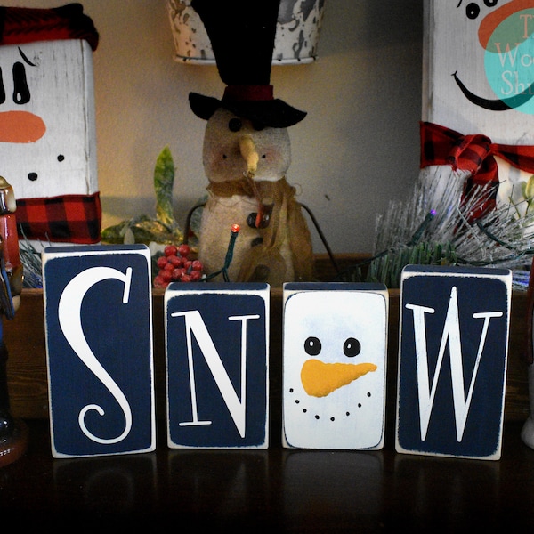 Wood Block Snowman - Etsy