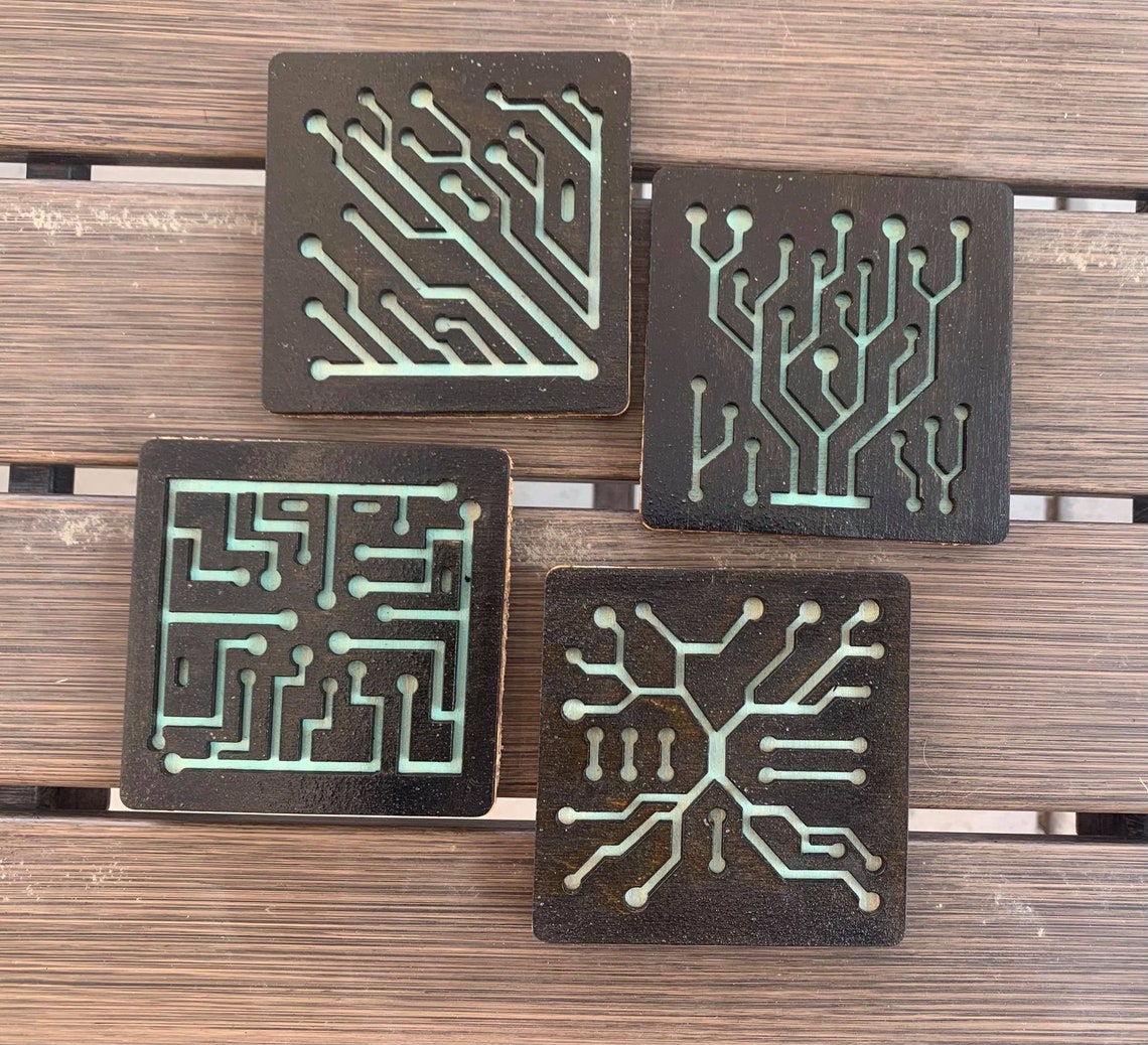 Circuit Board Motif Coaster Set 4 Coasters Glow in the Dark - Etsy