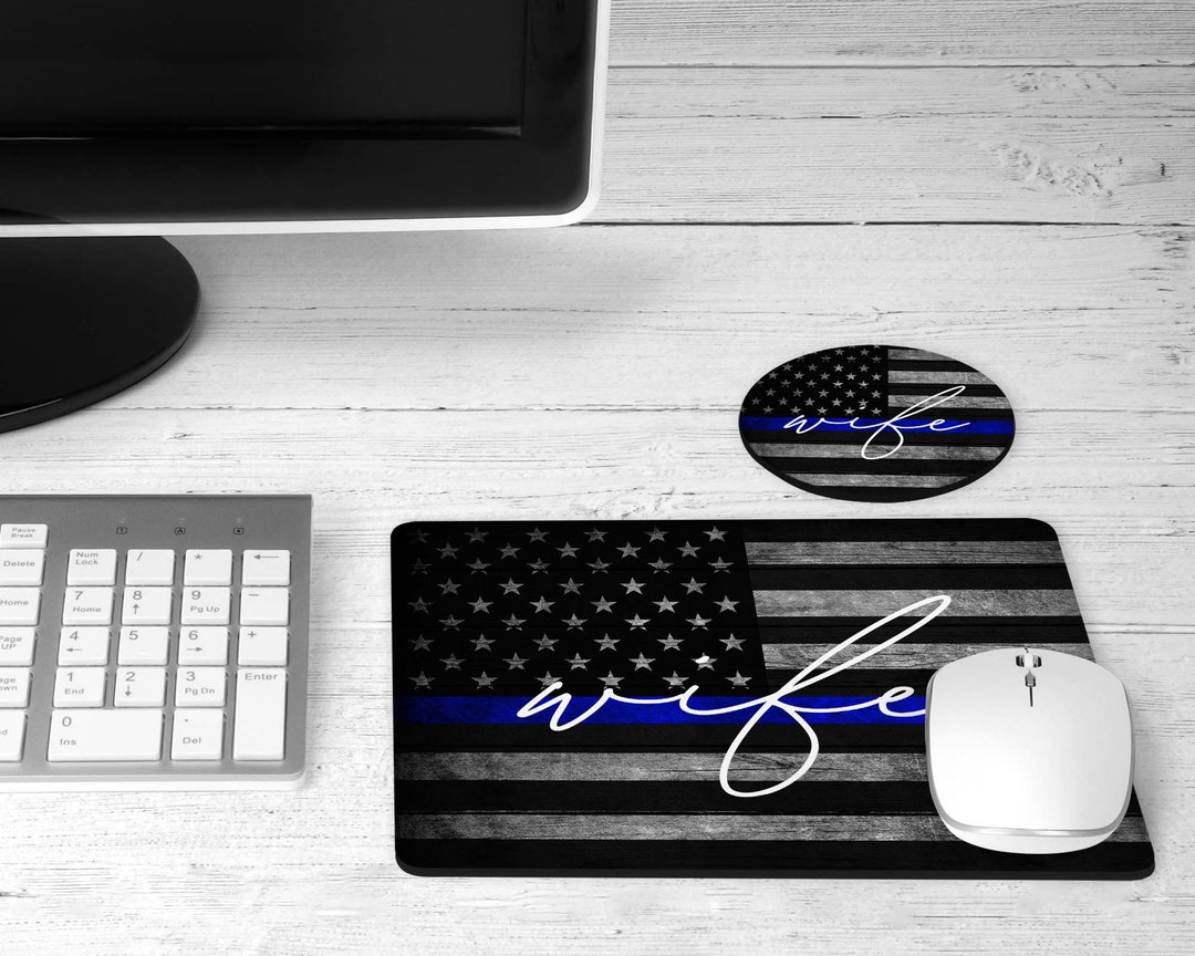 Police Wife Desk Set - Police Wife Mouse Pad - Thin Blue Line American ...