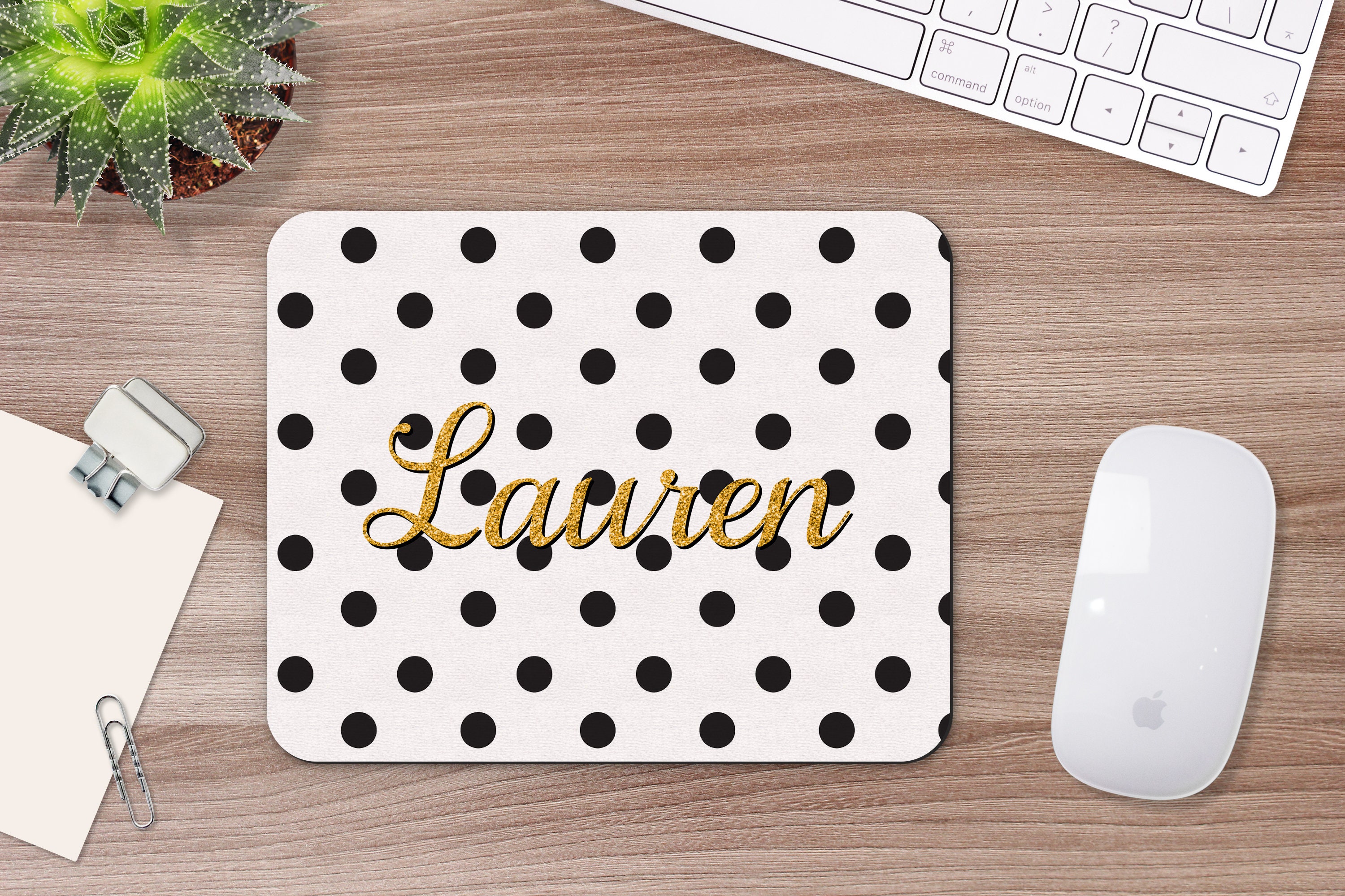Personalized Black and White Polka Dot Mouse Pad Mouse Pad | Etsy
