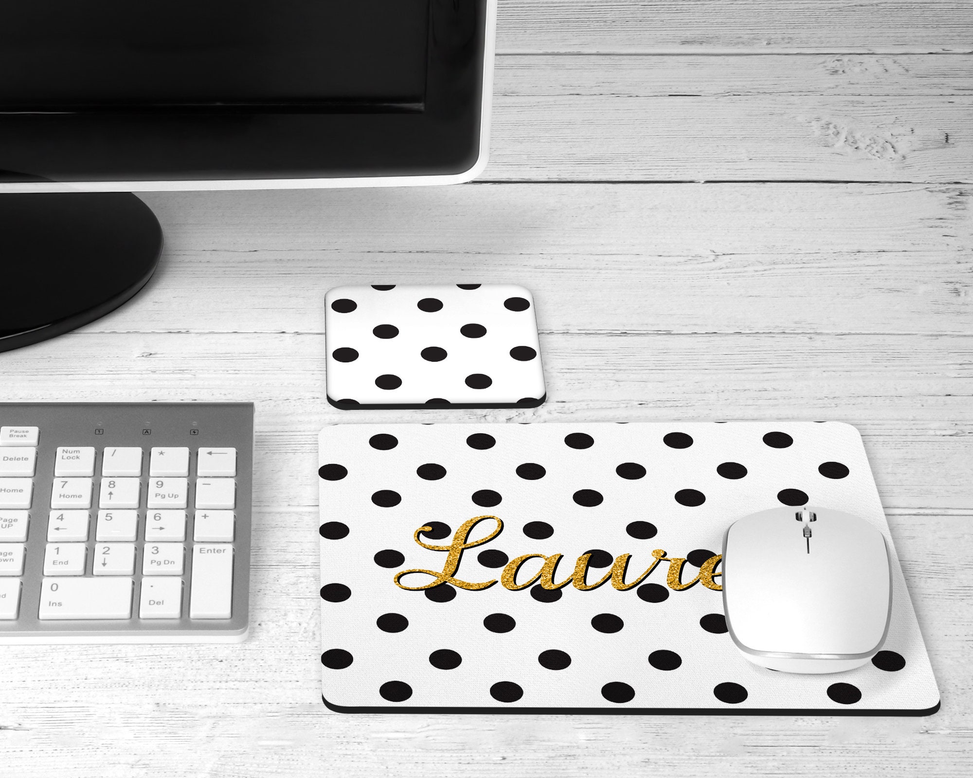 Personalized Black and White Polka Dot Mouse Pad Mouse Pad | Etsy
