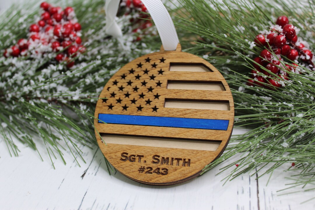 Personalized Thin Blue Line Wood Ornament - Police Officer Gift - Etsy