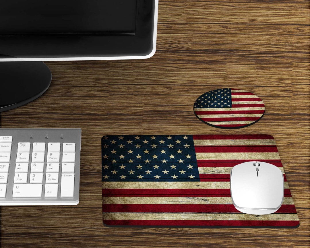 American Flag Mouse Pad and Coaster Set: Patriotic Desk Decor - Etsy