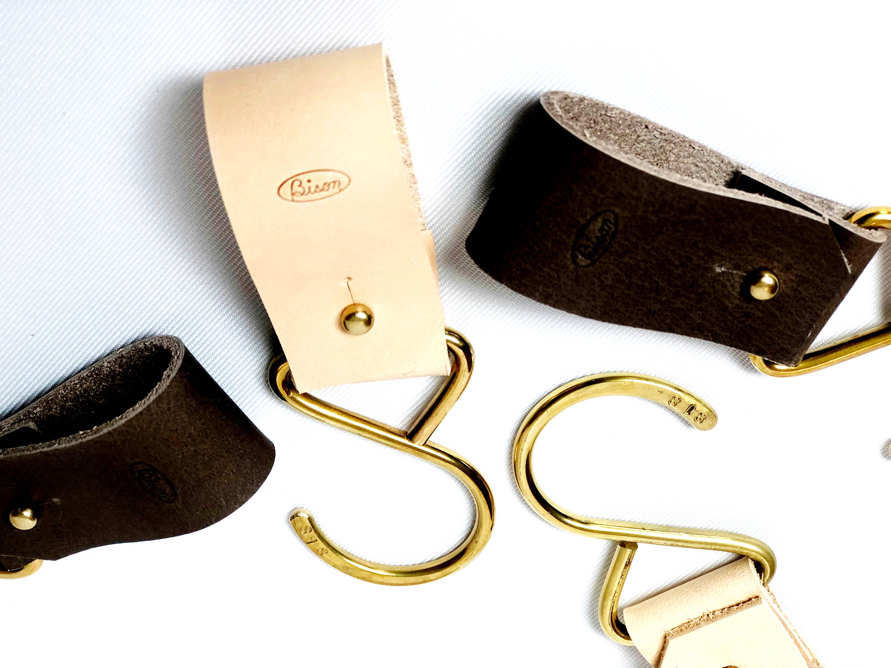BISON GEARS Leather strap & brass hook | Etsy