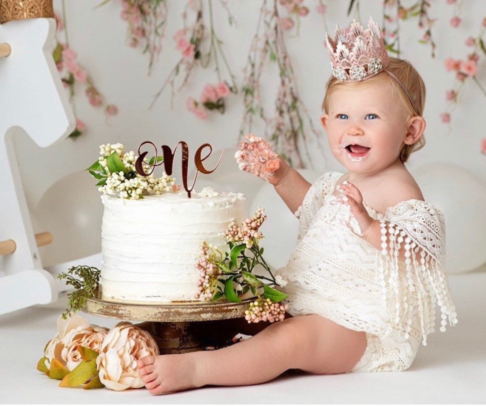 One Cake Topper Babys First Birthday Topper Acrylic Mirrored | Etsy