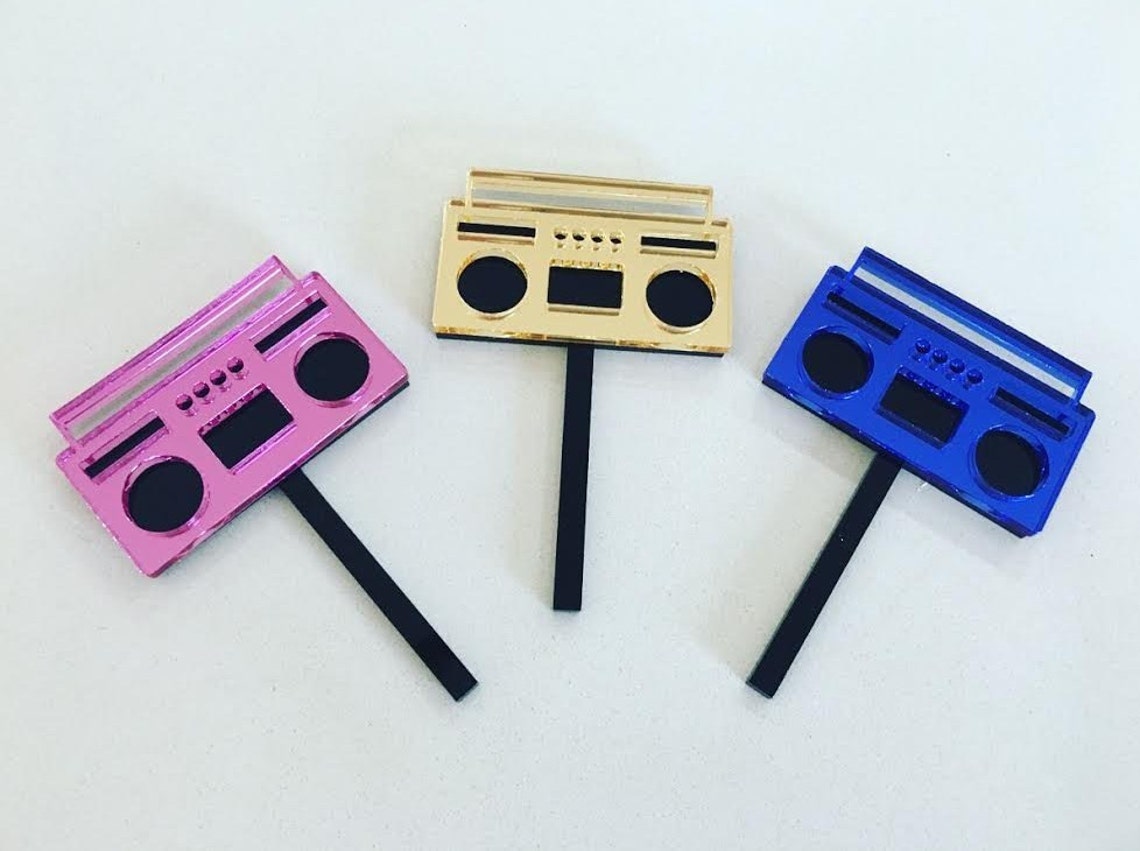 90's Theme Boom Box Cupcake Topper 12 Pack Drink Stirrer | Etsy