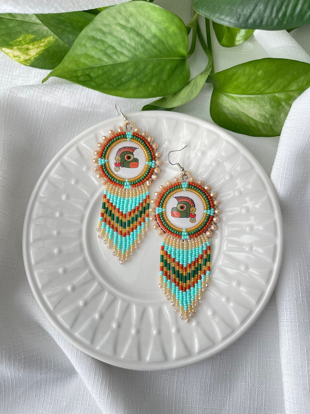 Ozomatli Tonalpohualli Beaded Earrings Ozomatli Mexica Aztec - Etsy