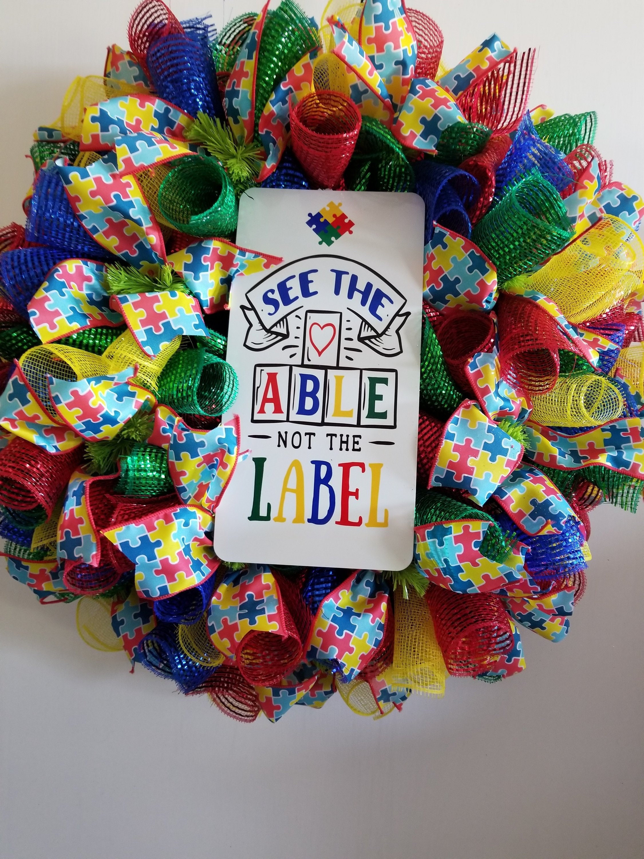 Autism Awareness Wreath Front Door Wreath Deco Mesh Wreath | Etsy