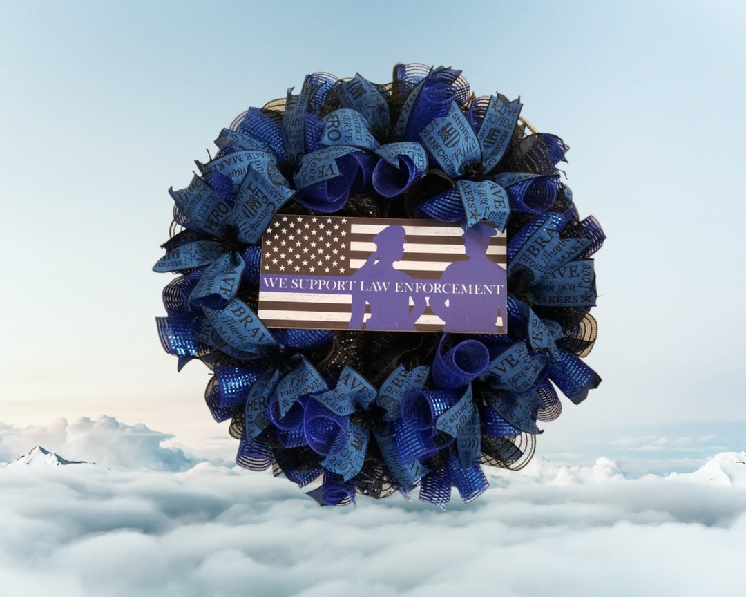 Law Enforcement Door Wreath,police Support Wreath, Police Thin Blue ...