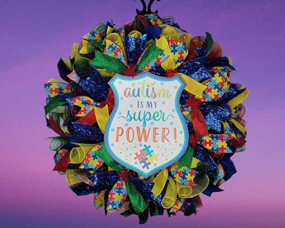 Autism Awareness Wreath Front Door Wreath Deco Mesh Wreath - Etsy