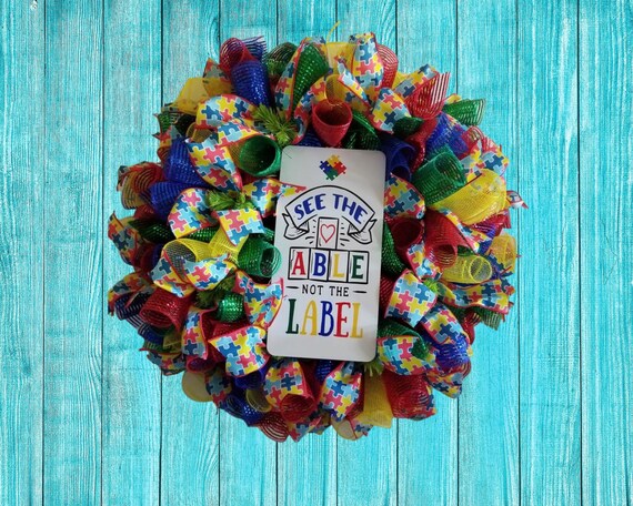 Autism Awareness Wreath Front Door Wreath Deco Mesh Wreath | Etsy
