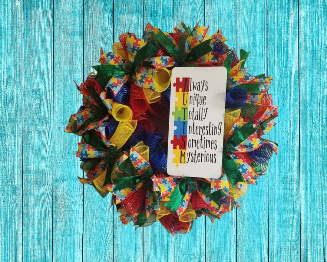 Autism Awareness Wreath, Front Door Wreath, Deco Mesh Wreath, Custom ...