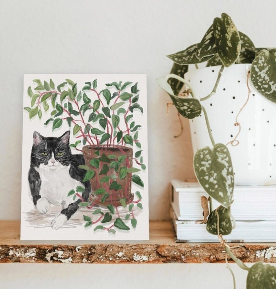 Houseplant Cat Card - Greeting Card Thank You for Watering Plants ...