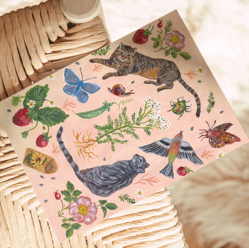 Cat Garden Card Nature Inspired Greeting Card for Cat Lovers Wildlife ...