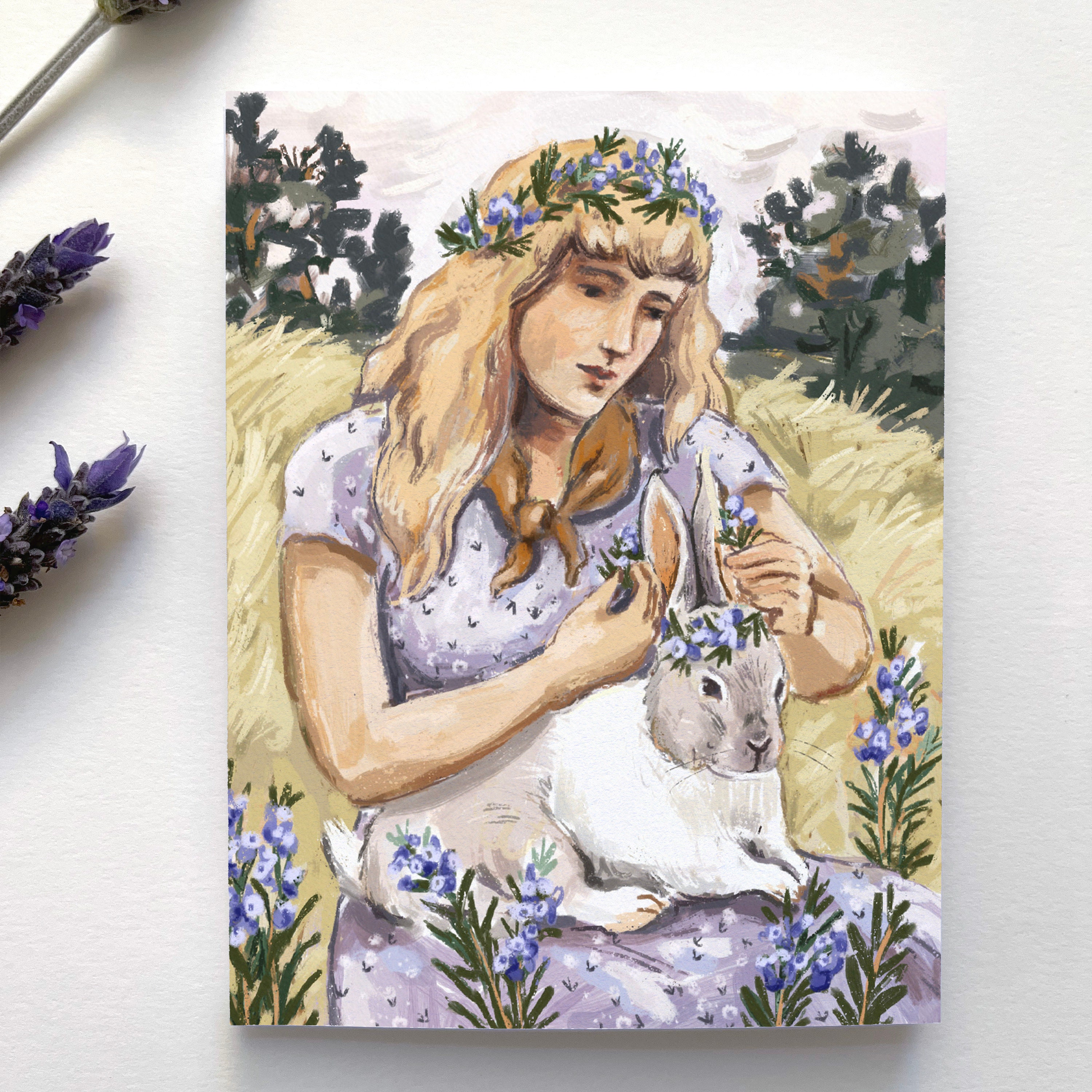Woman and Rabbit Card Birthday Card for Friend Feminine Pretty Greeting ...