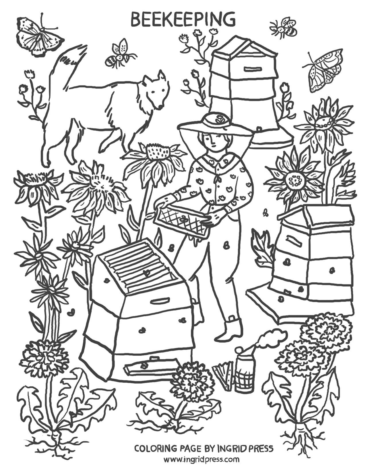 Bee Garden Coloring Page - Download Printable Coloring Sheet Kids ...