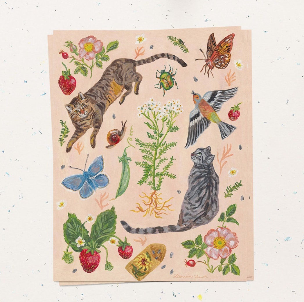 Cat Garden Card Nature Inspired Greeting Card for Cat Lovers Wildlife ...