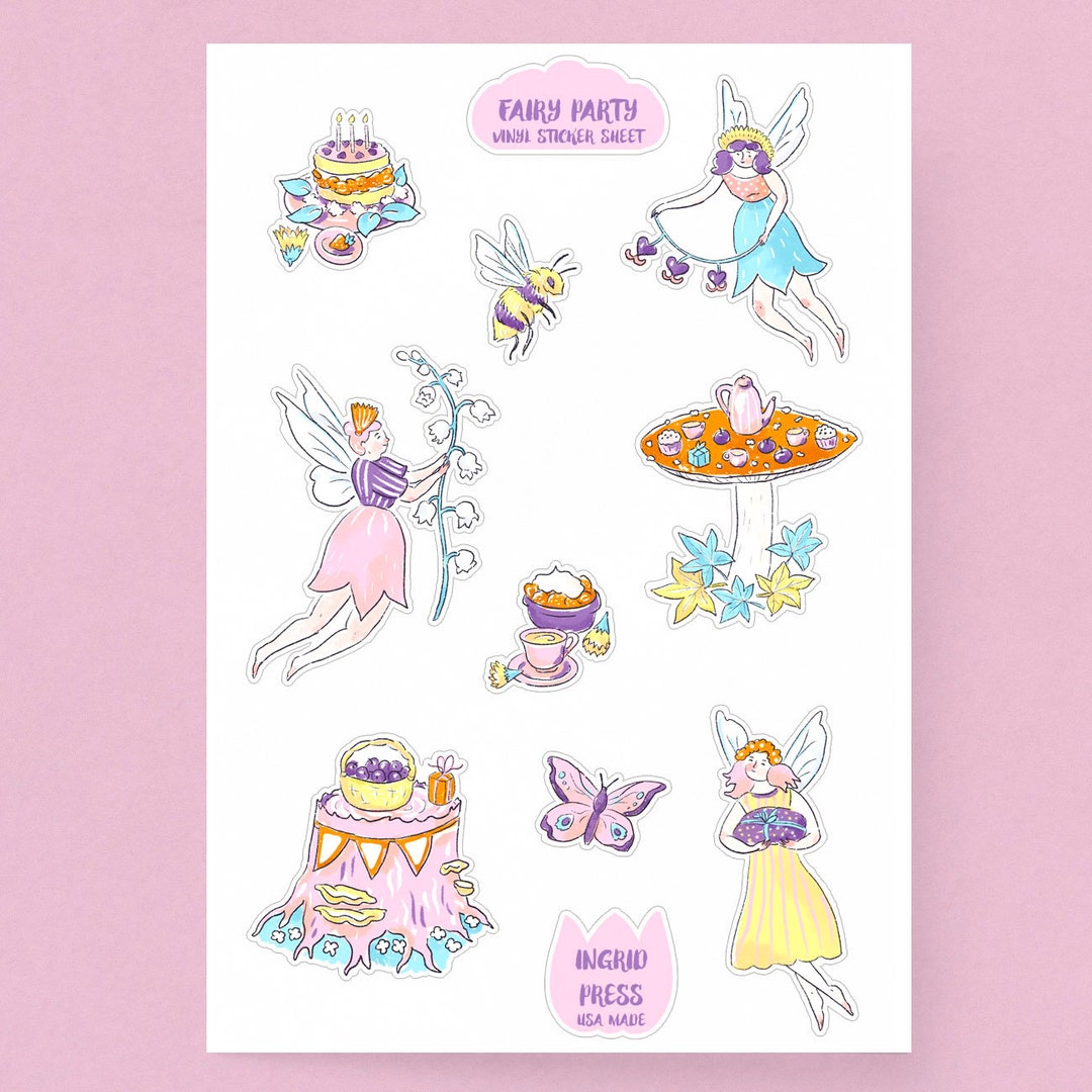 Fairy Party Sticker Sheet- Flower Fairy Cottage Core, Cute Kawaii ...