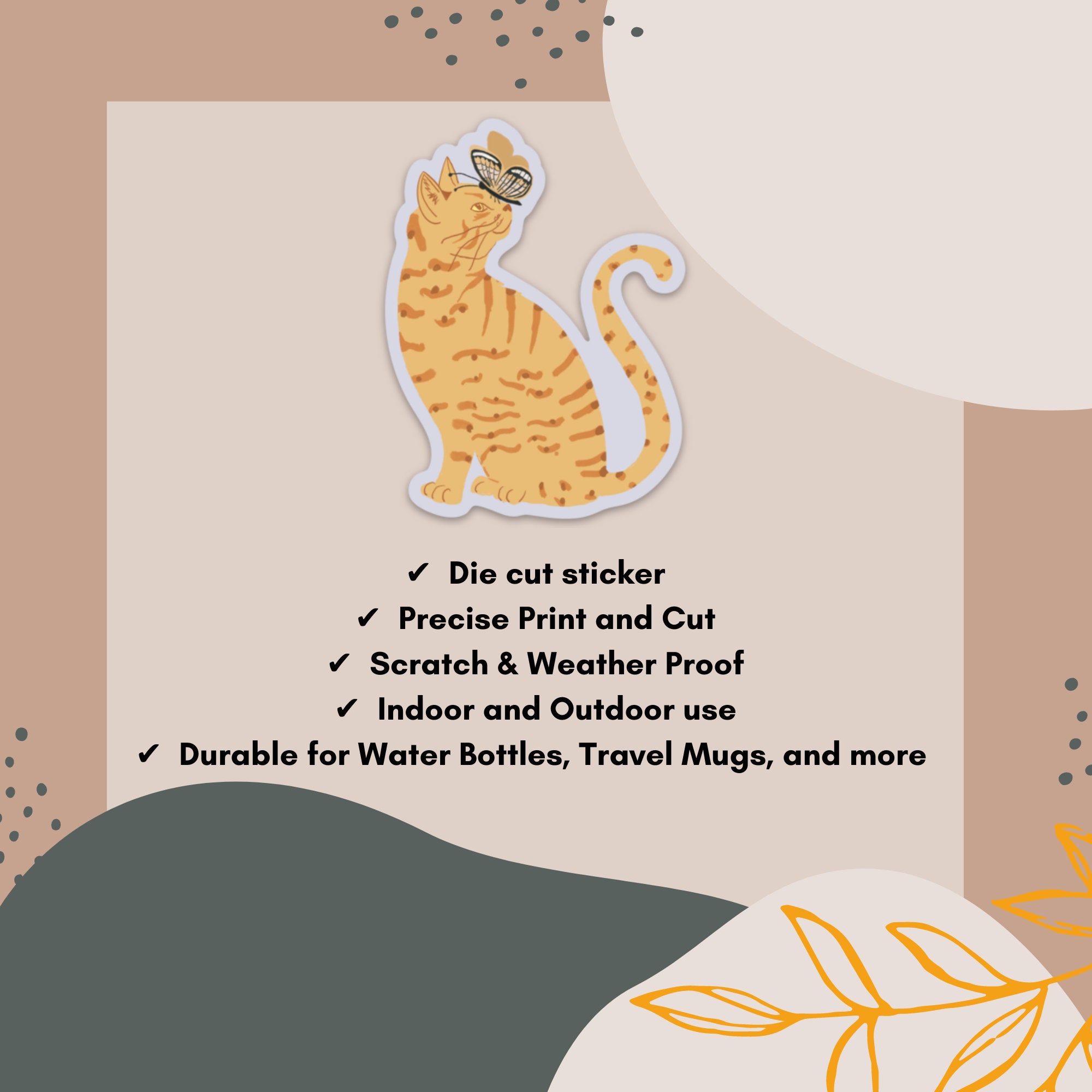 Tabby Cat Vinyl Sticker Hand Drawn, Gift for Cat Lovers, Cat Moms and ...