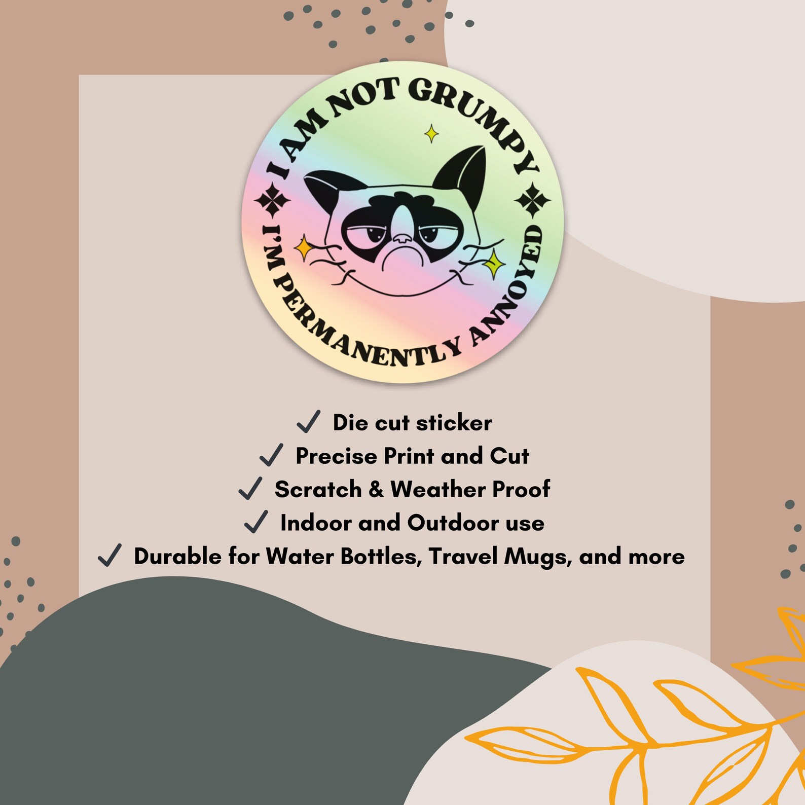 Grumpy Cat Holographic Sticker Set Coffee, Tolerance, Permanently ...