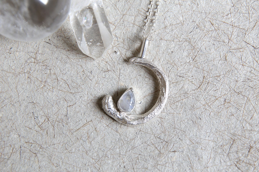 Moonstone Moon Necklace, Rustic Half Moon Pendant - Etsy