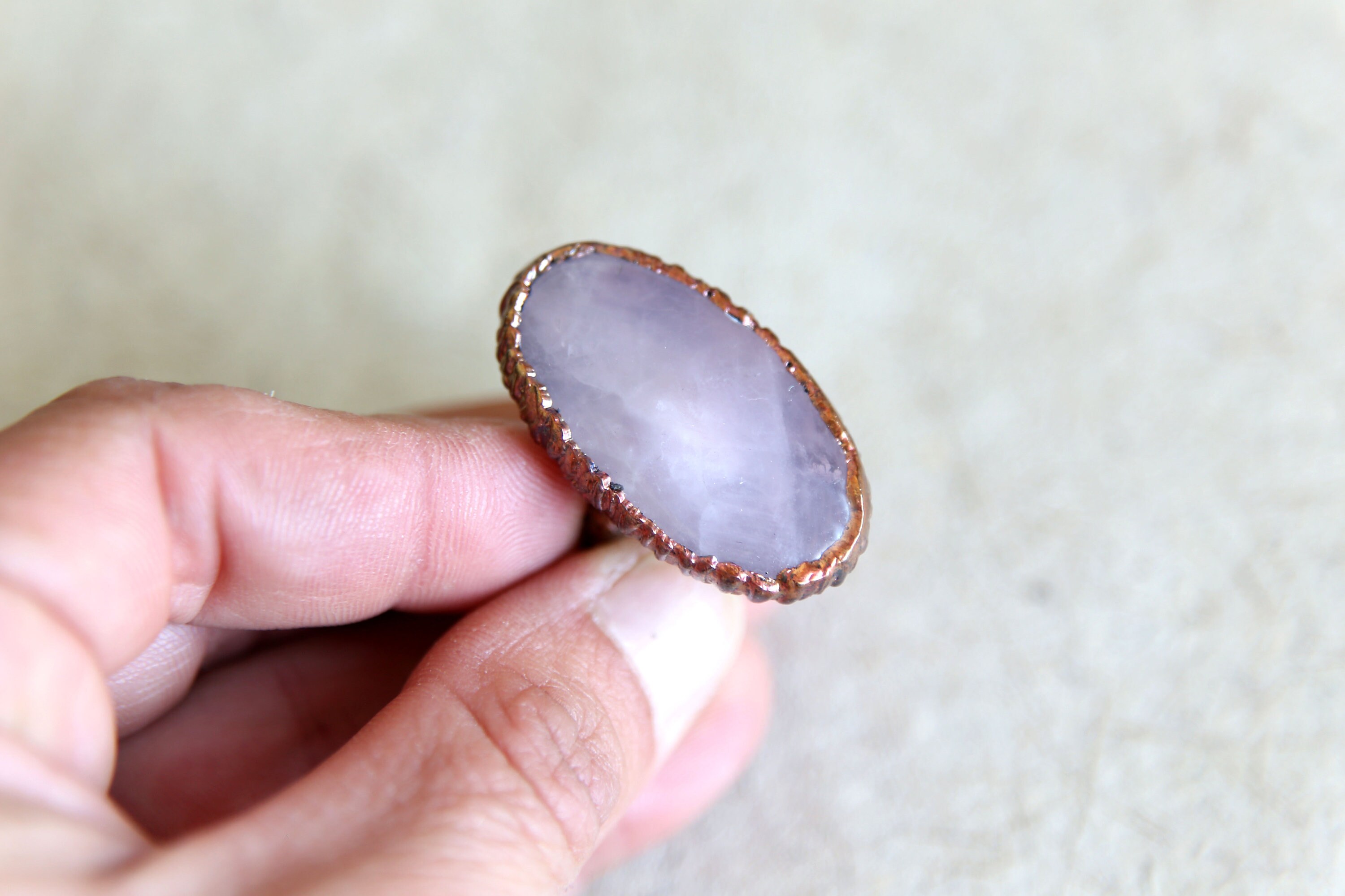 Rose Quartz Ring Copper Large Oval Gemstone Cocktail Ring | Etsy