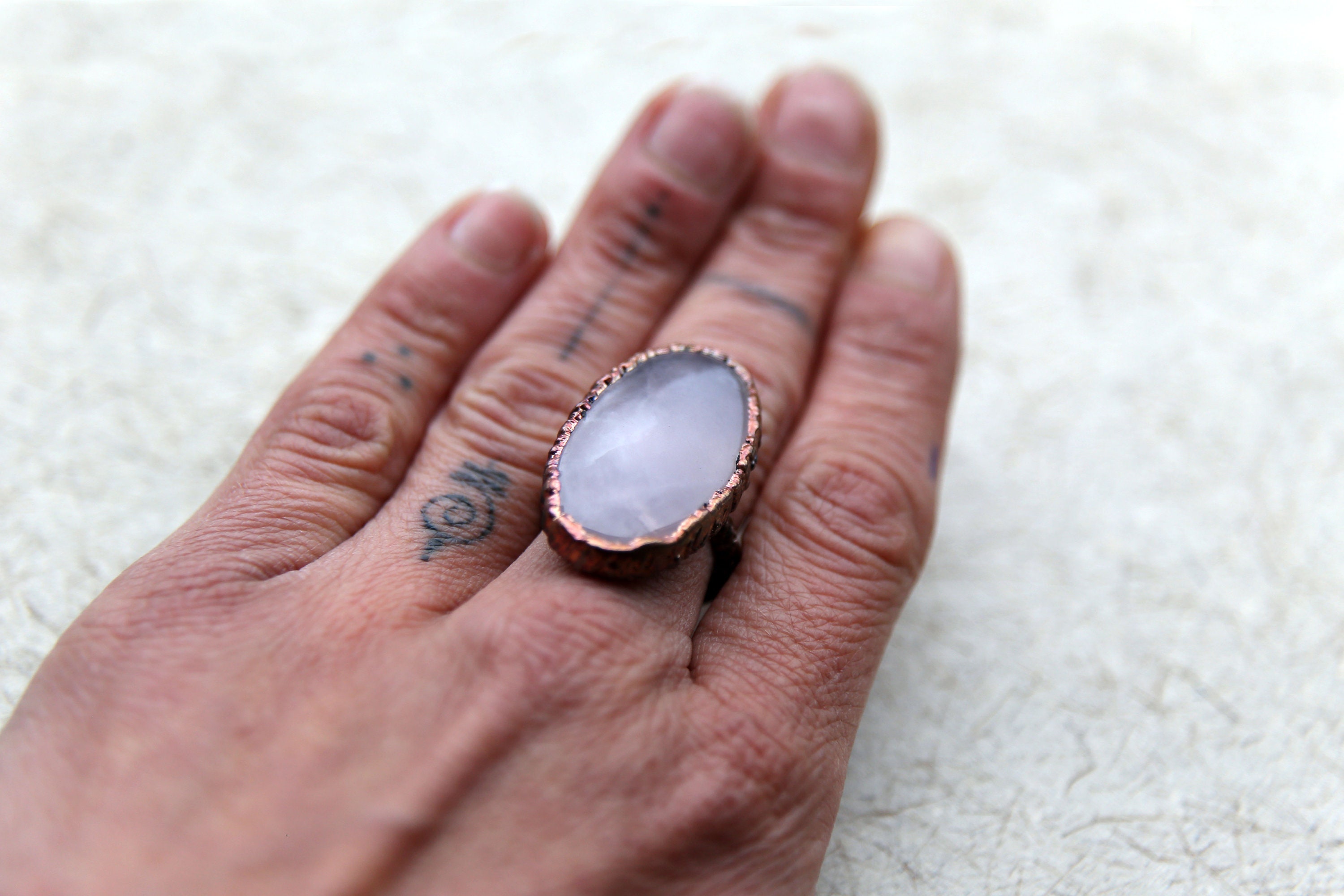 Rose Quartz Ring Copper Large Oval Gemstone Cocktail Ring | Etsy