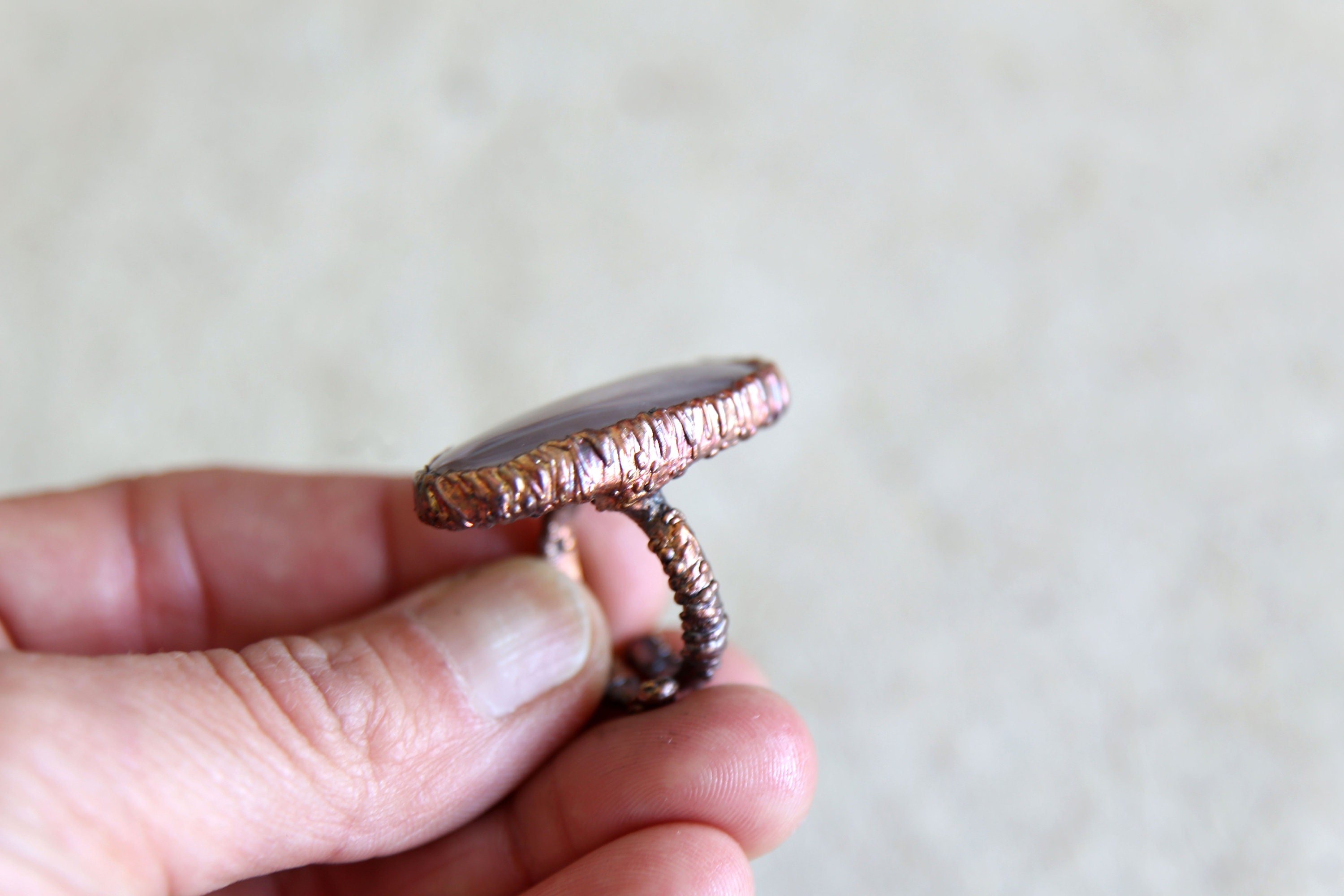 Rose Quartz Ring Copper Large Oval Gemstone Cocktail Ring | Etsy