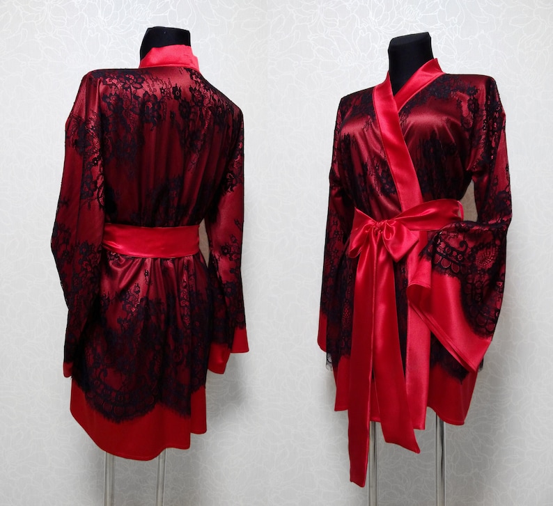 Long Satin Robe Kimono Dressing Gown Mulberry 24 Colors Silk Etsy