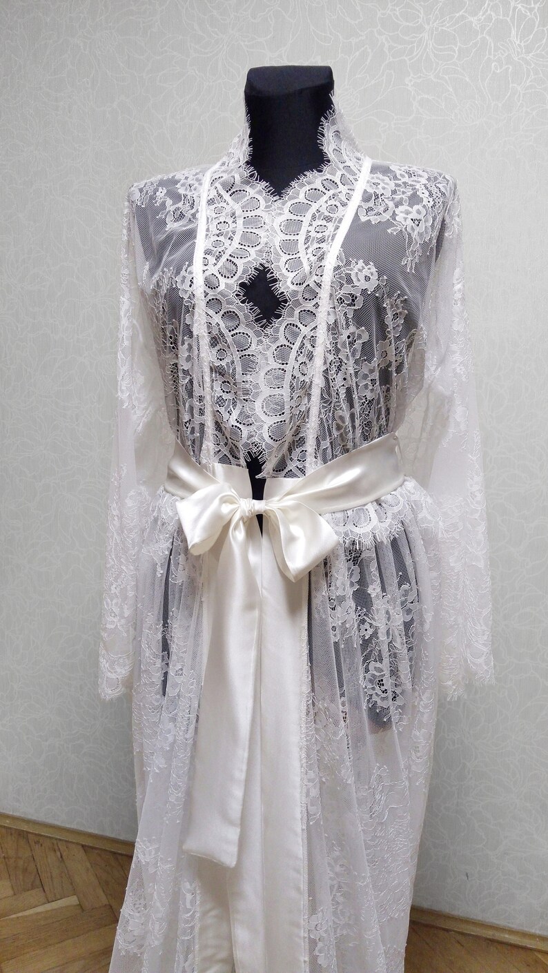 White Sheer Robe With Train White Bridal Robe Long See - Etsy Australia