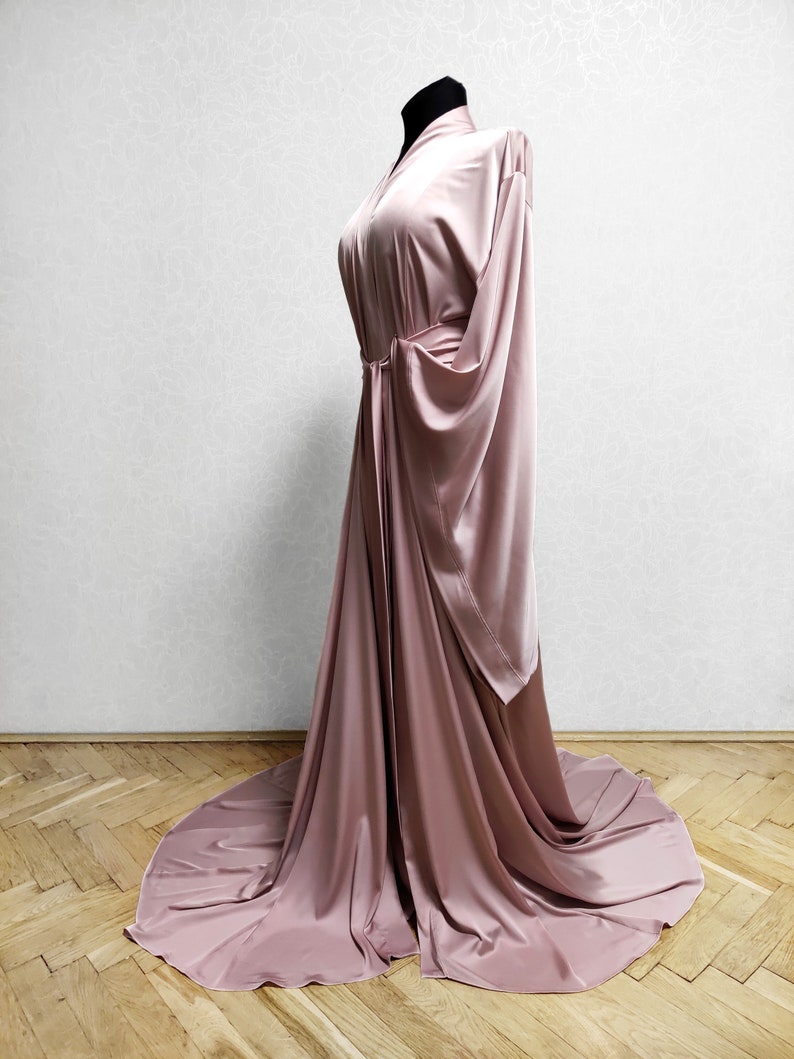Long Satin Robe Floor Length Robe Kimono Dressing Gown Etsy