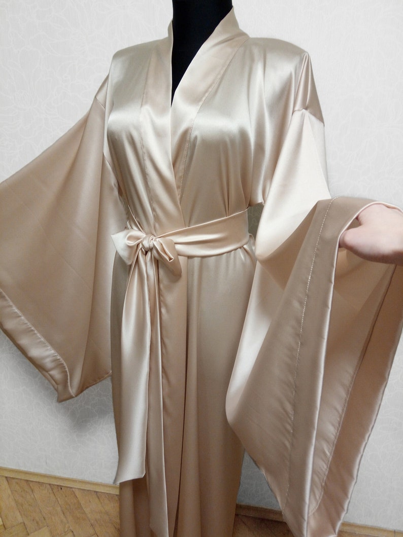 Long Satin Robe Beige Floor Length Robe 24 Colors Mulberry | Etsy
