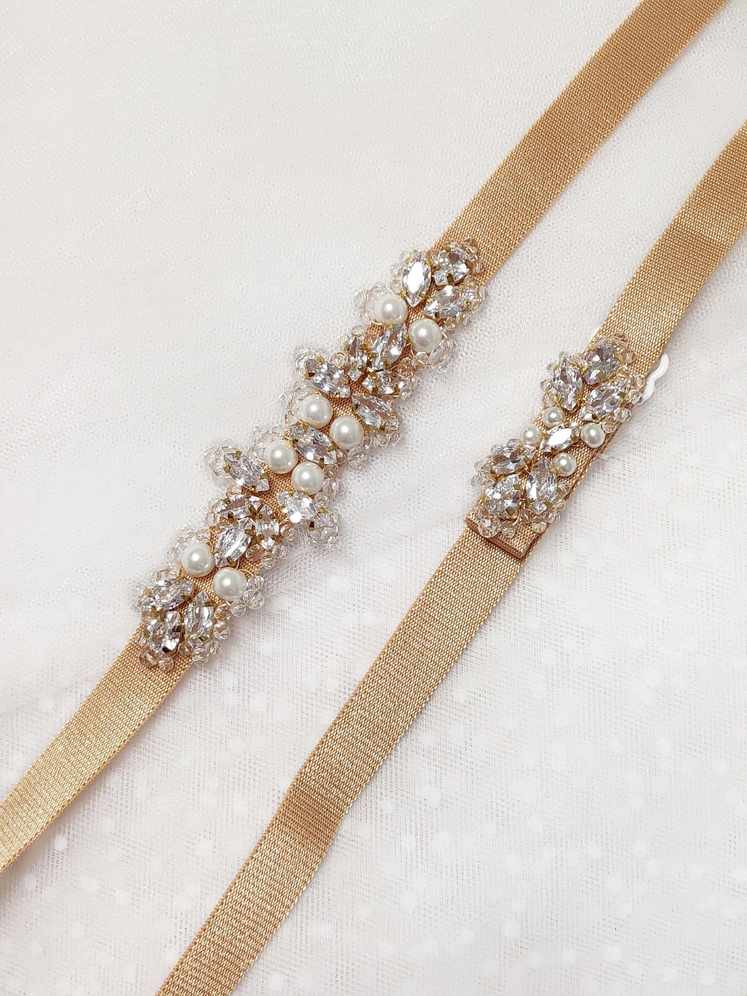 Gold Bridal Belt: Crystal & Pearl Wedding Dress Sash - Etsy