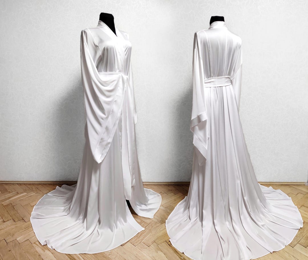 Satin Bridal Robe With Train: Floor Length Kimono Custom - Etsy