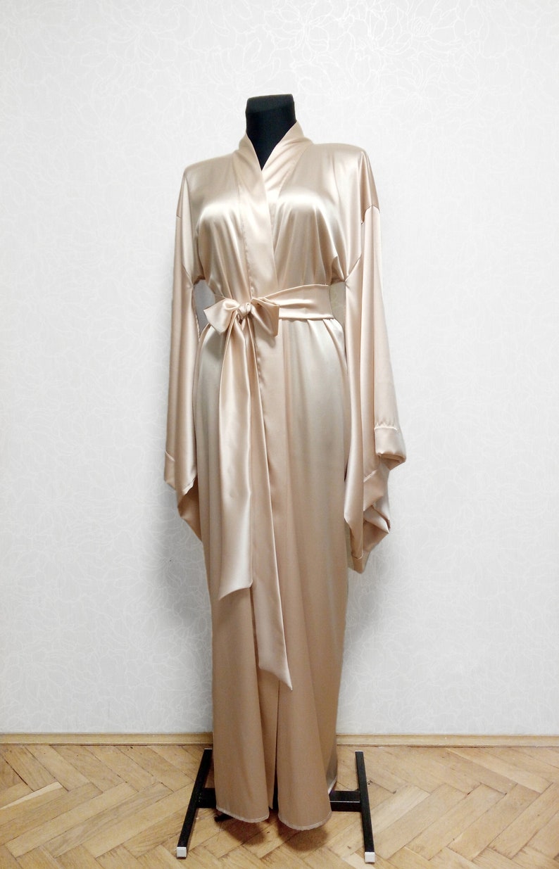 Long Satin Robe Beige Floor Length Robe 24 Colors Mulberry | Etsy
