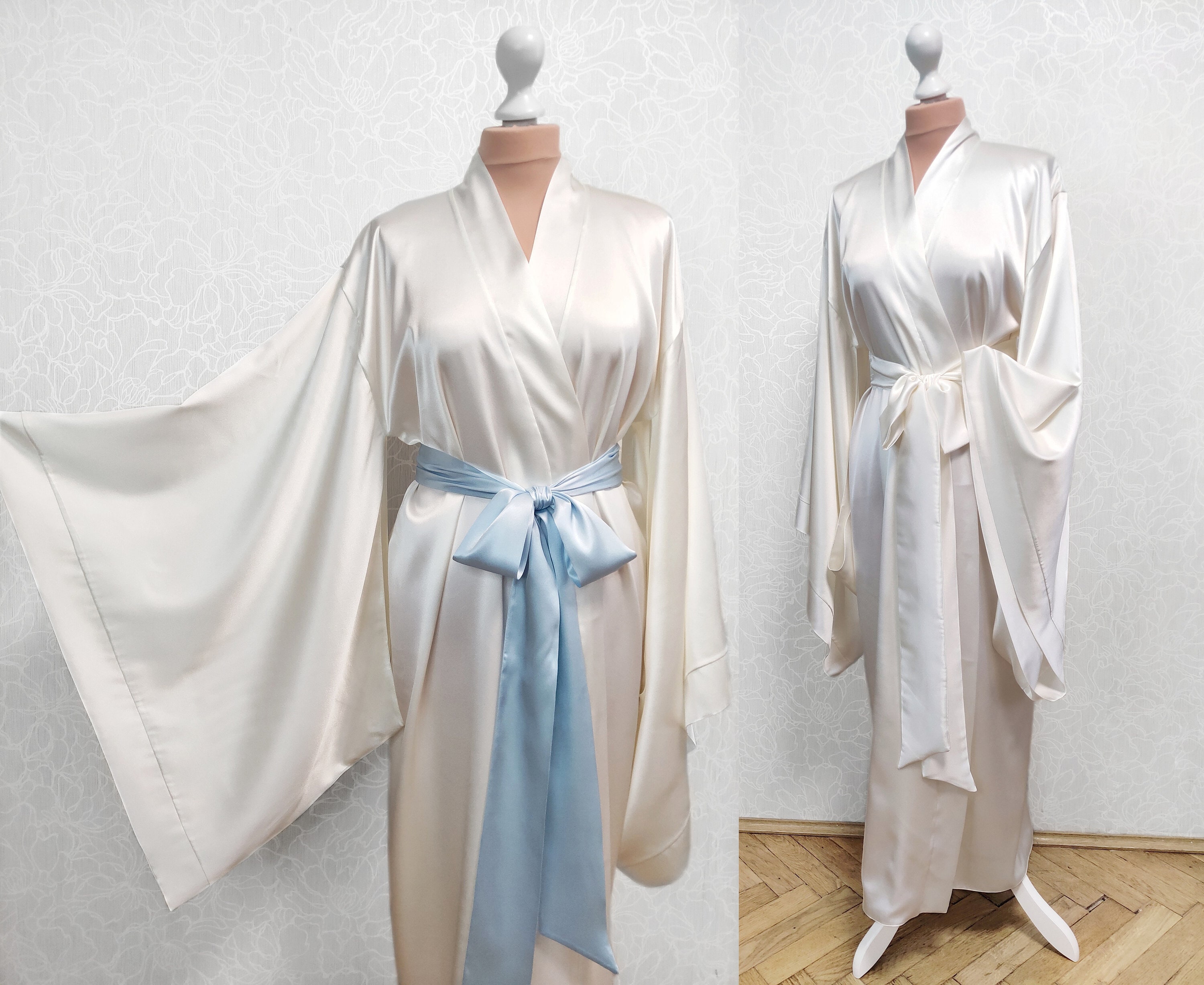 Long satin robe Floor Length robe lined satin Silk kimono | Etsy